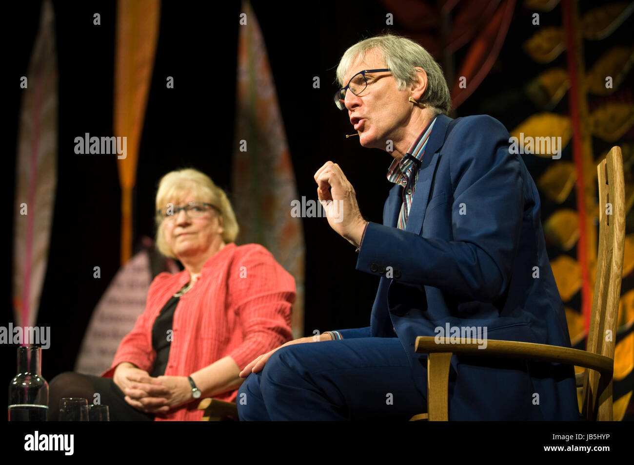 Polly Toynbee & David Walker journalists speaking on stage at Hay ...