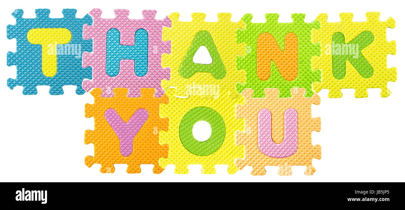 Thank you sentence created from Alphabet puzzle isloated on white ...