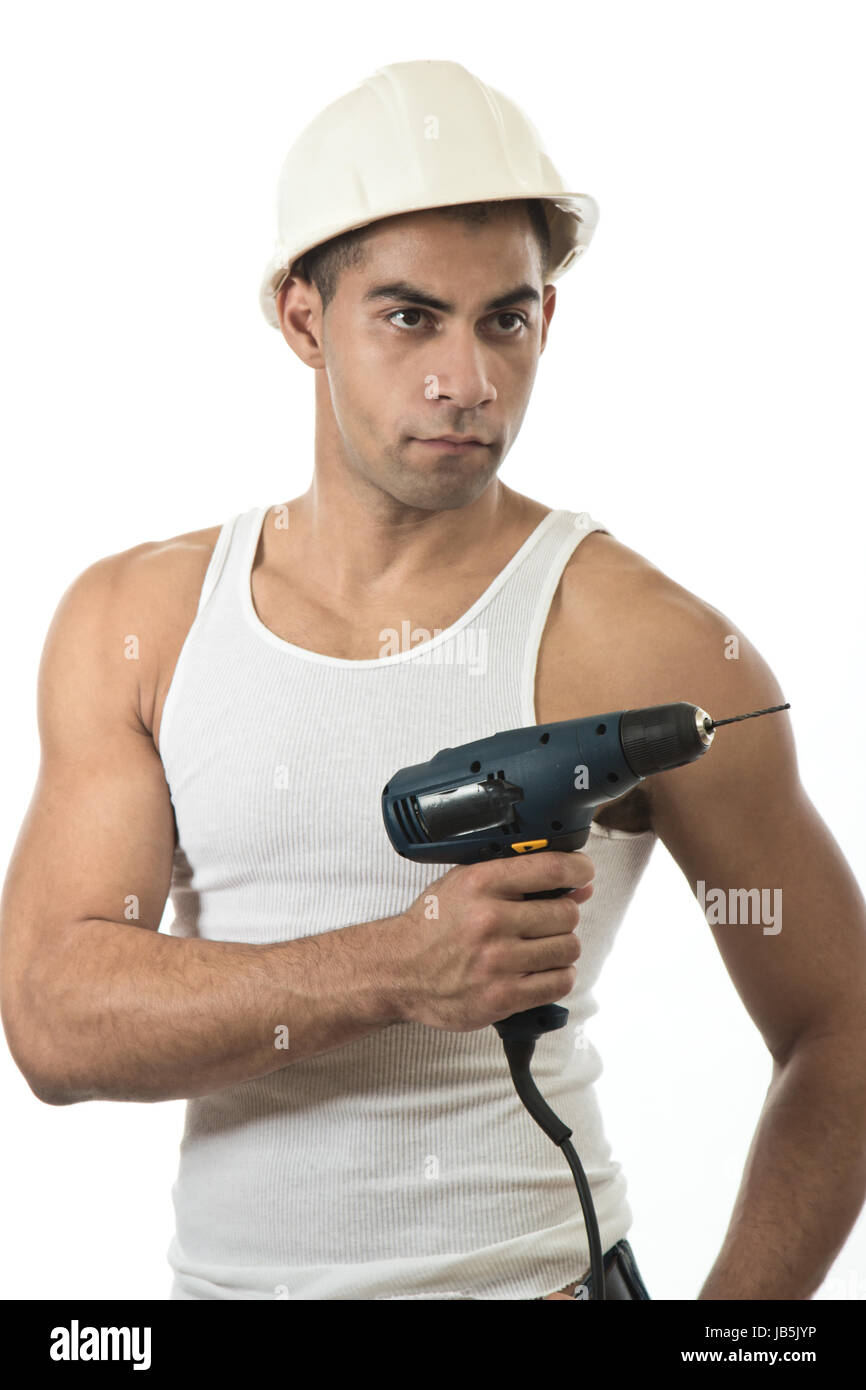 Attractive hispanic african american construction worker Stock Photo ...