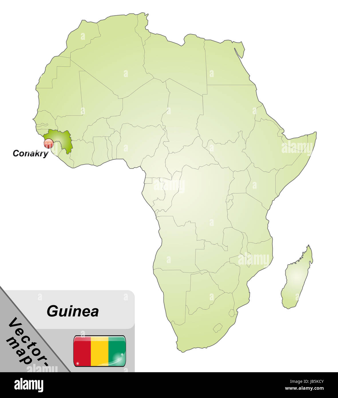 Guinea in Afrika als Inselkarte in Grün. Durch die ansprechende ...