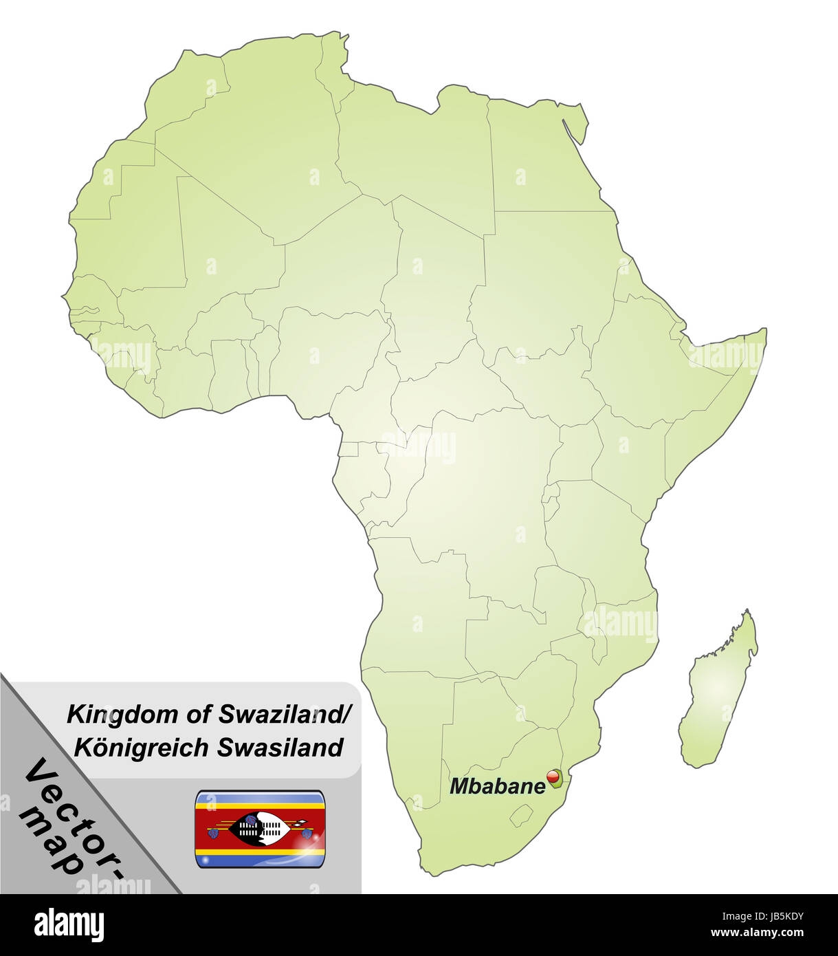 Swasiland in Afrika als Inselkarte in Grün. Durch die ansprechende ...