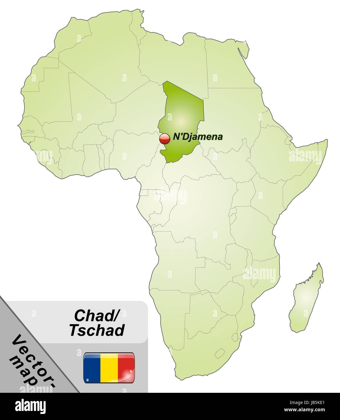 Tschad in Afrika als Inselkarte in Grün. Durch die ansprechende ...