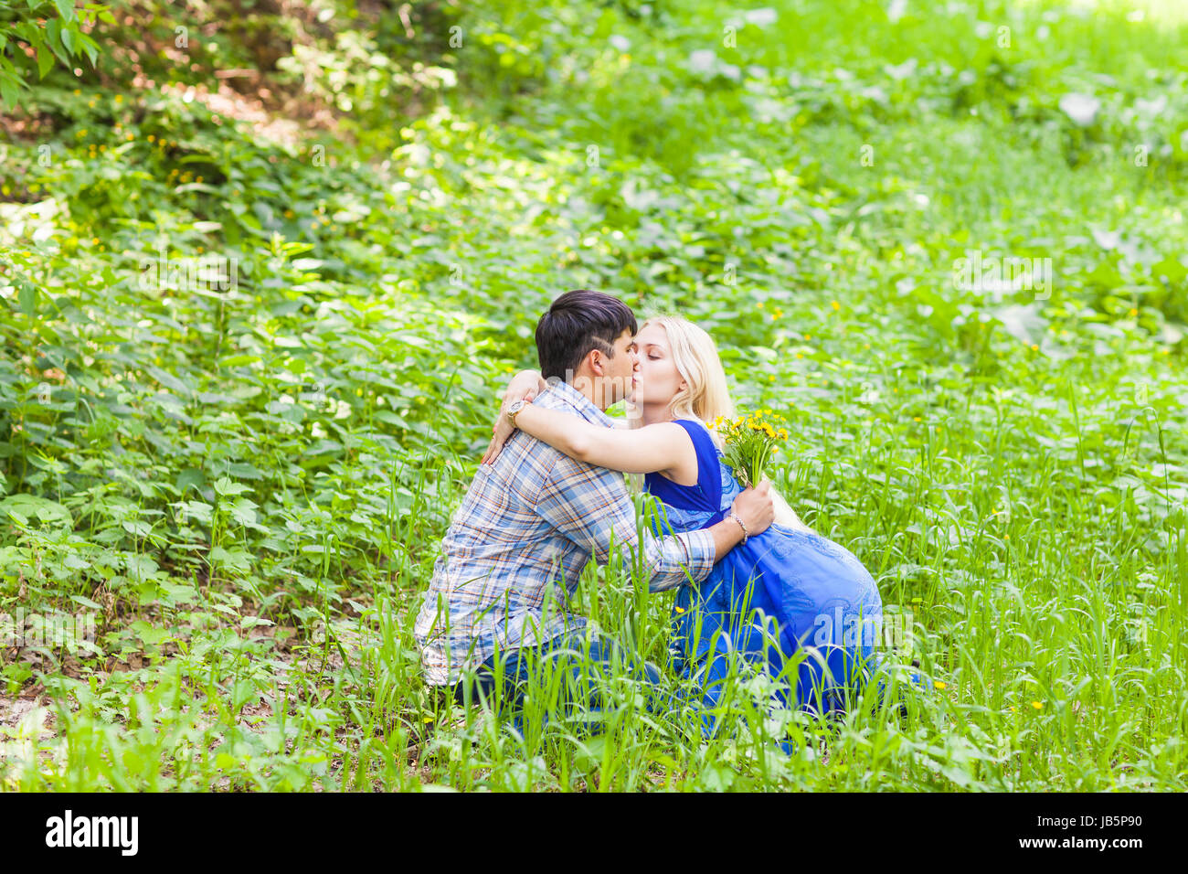 summer holidays, love, romance and people concept - happy loving couple ...