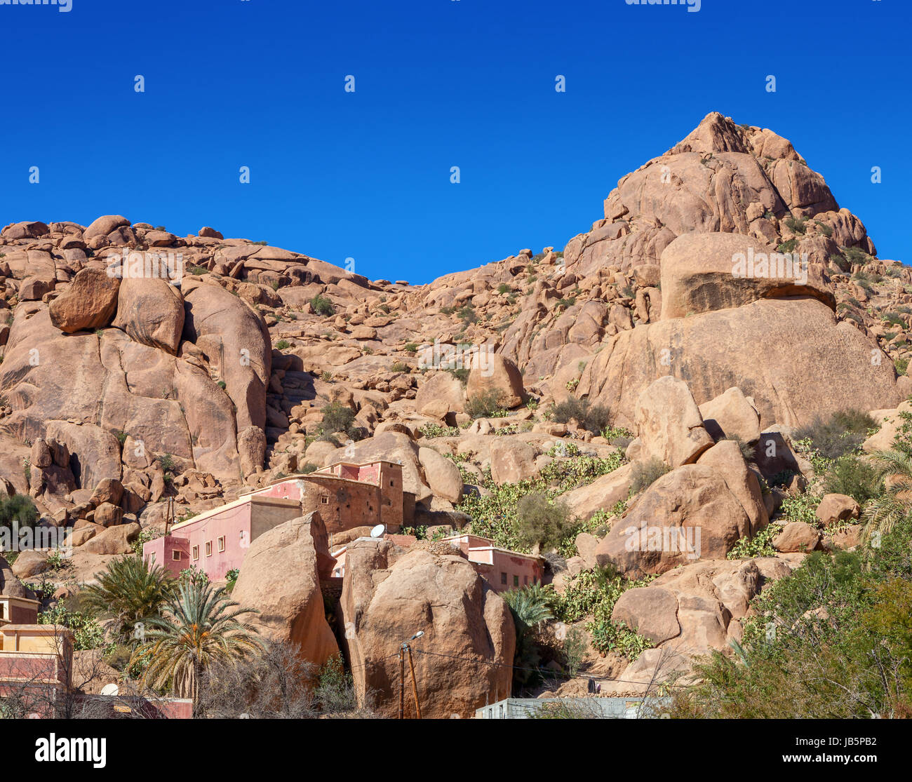 Moroccan village among the rocks, near Tafraout in the central part of ...