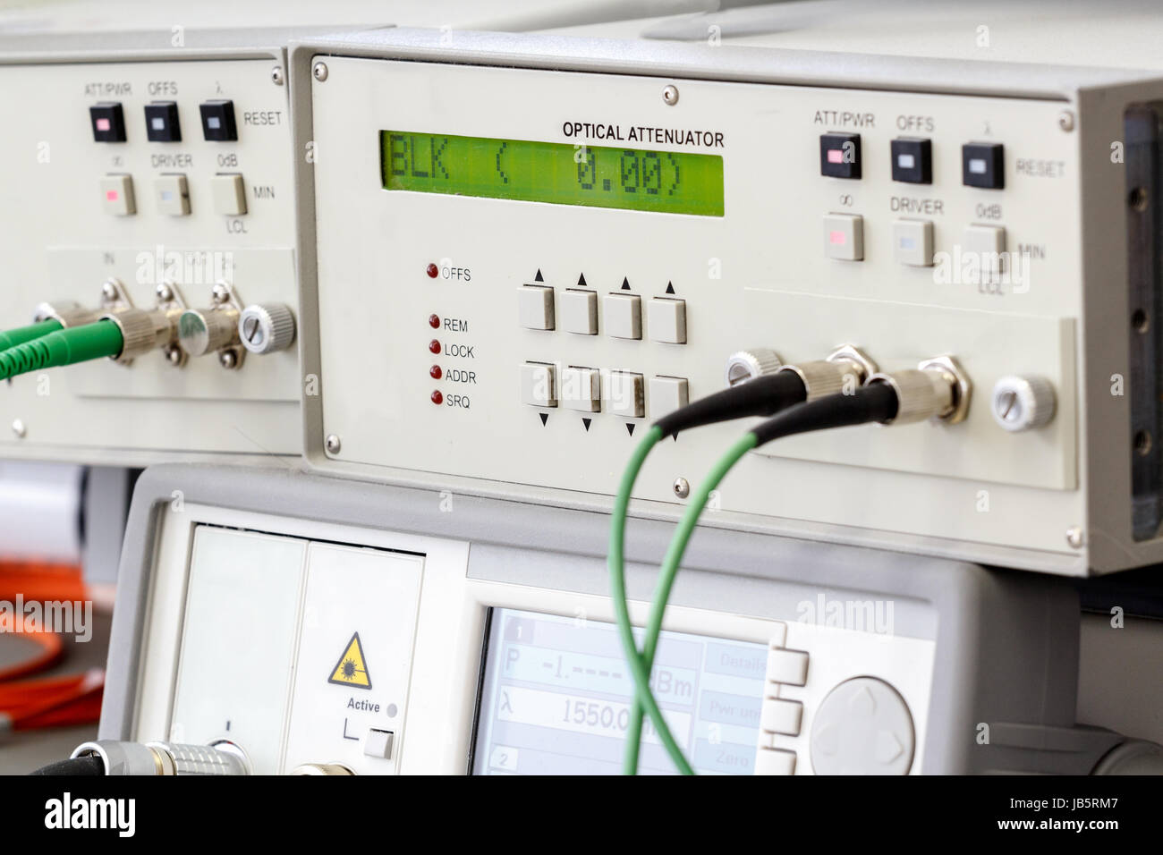 Modern fiber optic testing equipment - analyzer on white background ...