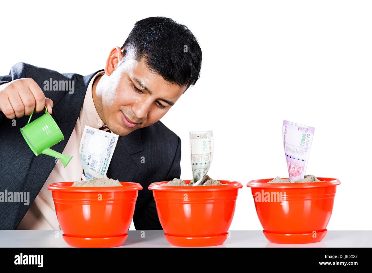 1 Businessman Money Potted Plant Watering Can Pouring Water Planting ...