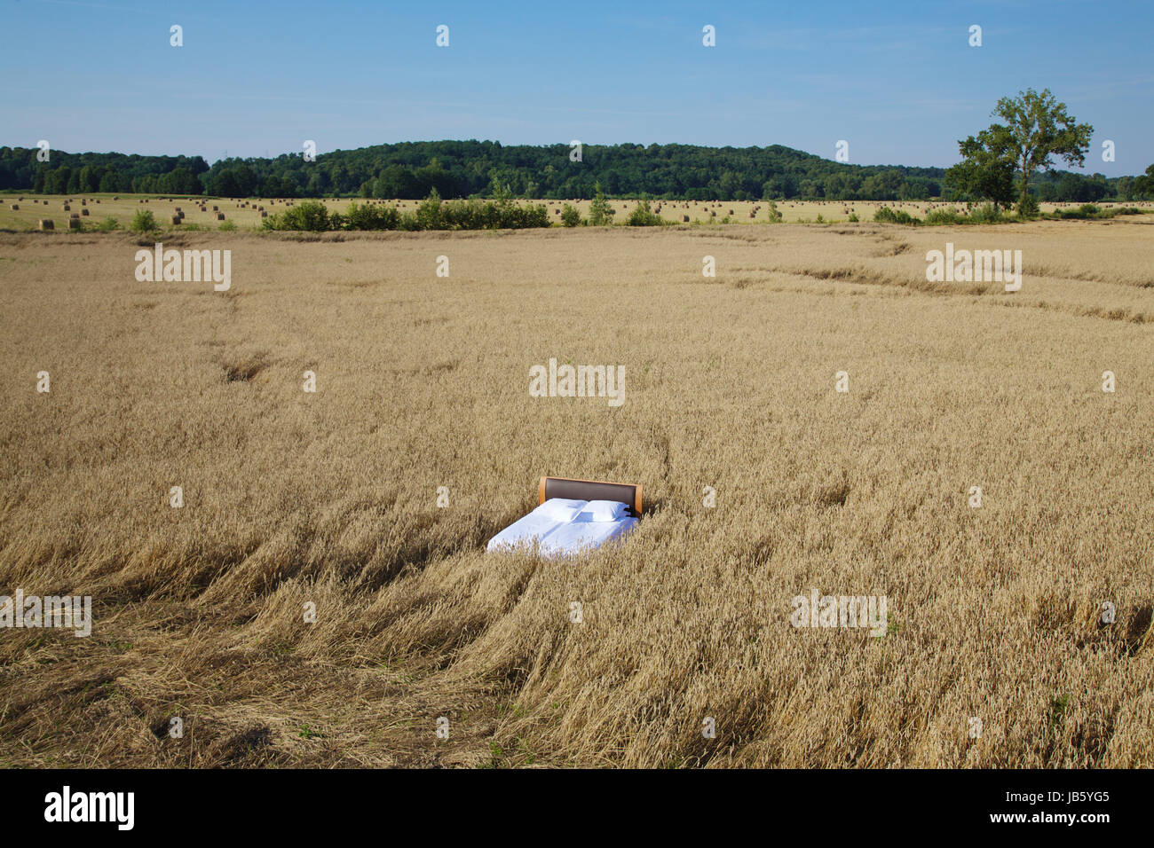 bed in a grain field- concept of good sleep Stock Photo - Alamy