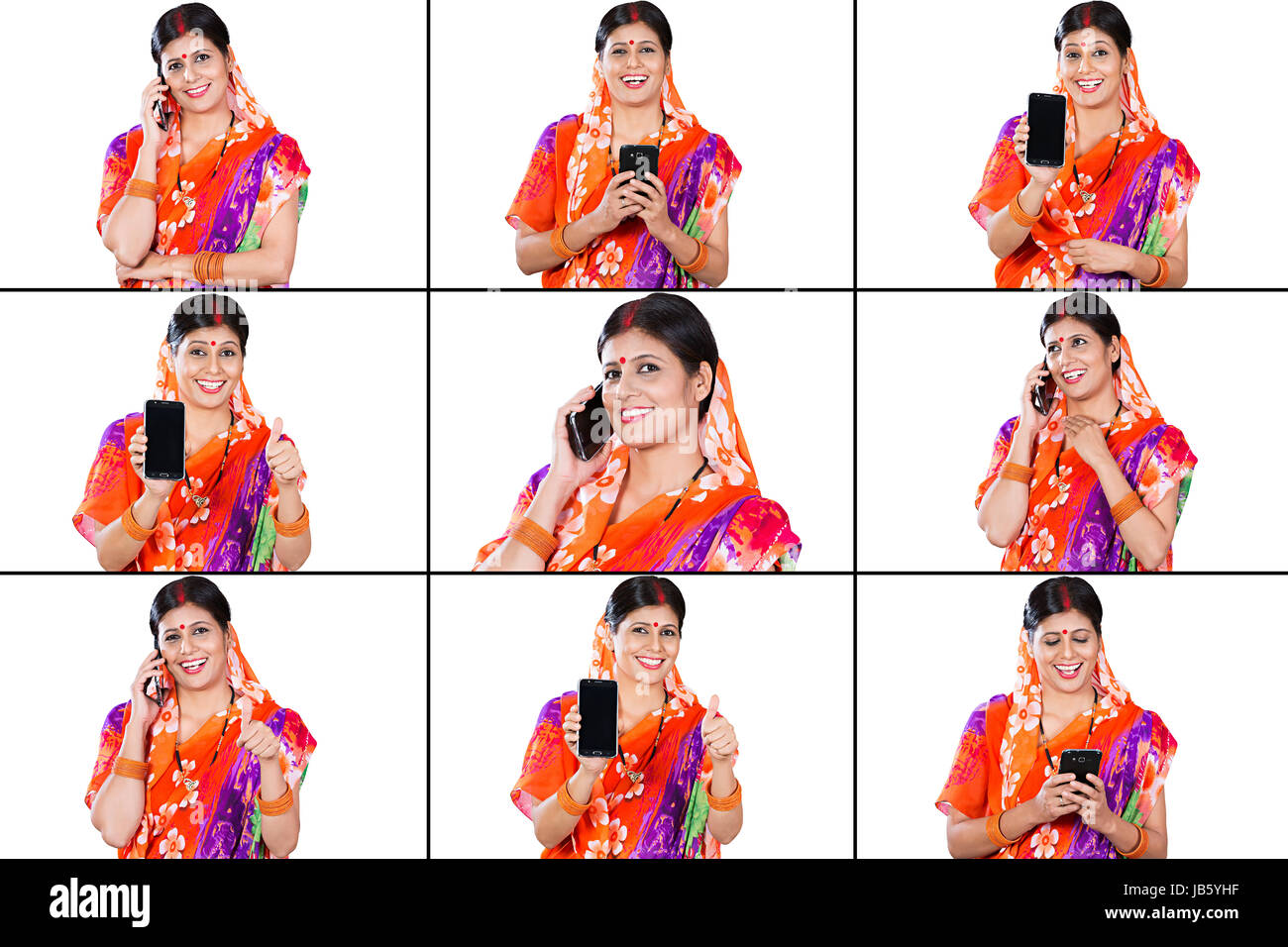 Montage Picture Concept 1 Indian Rural Woman Communication With mobile ...