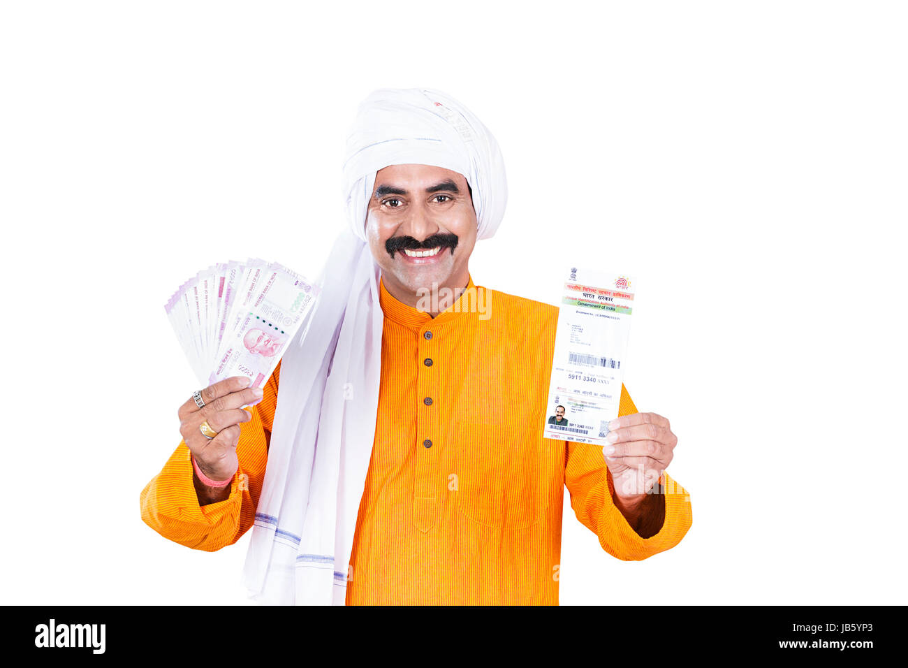 Studio shot Of 1 Indian Rural Man Farmer Showing Aadhaar Card ...