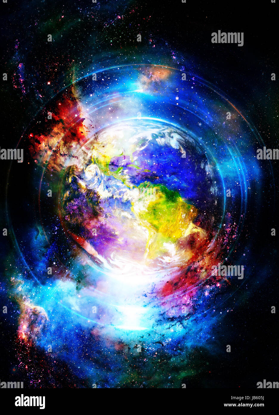 Planet Earth in light circle, Cosmic Space background Stock Photo - Alamy
