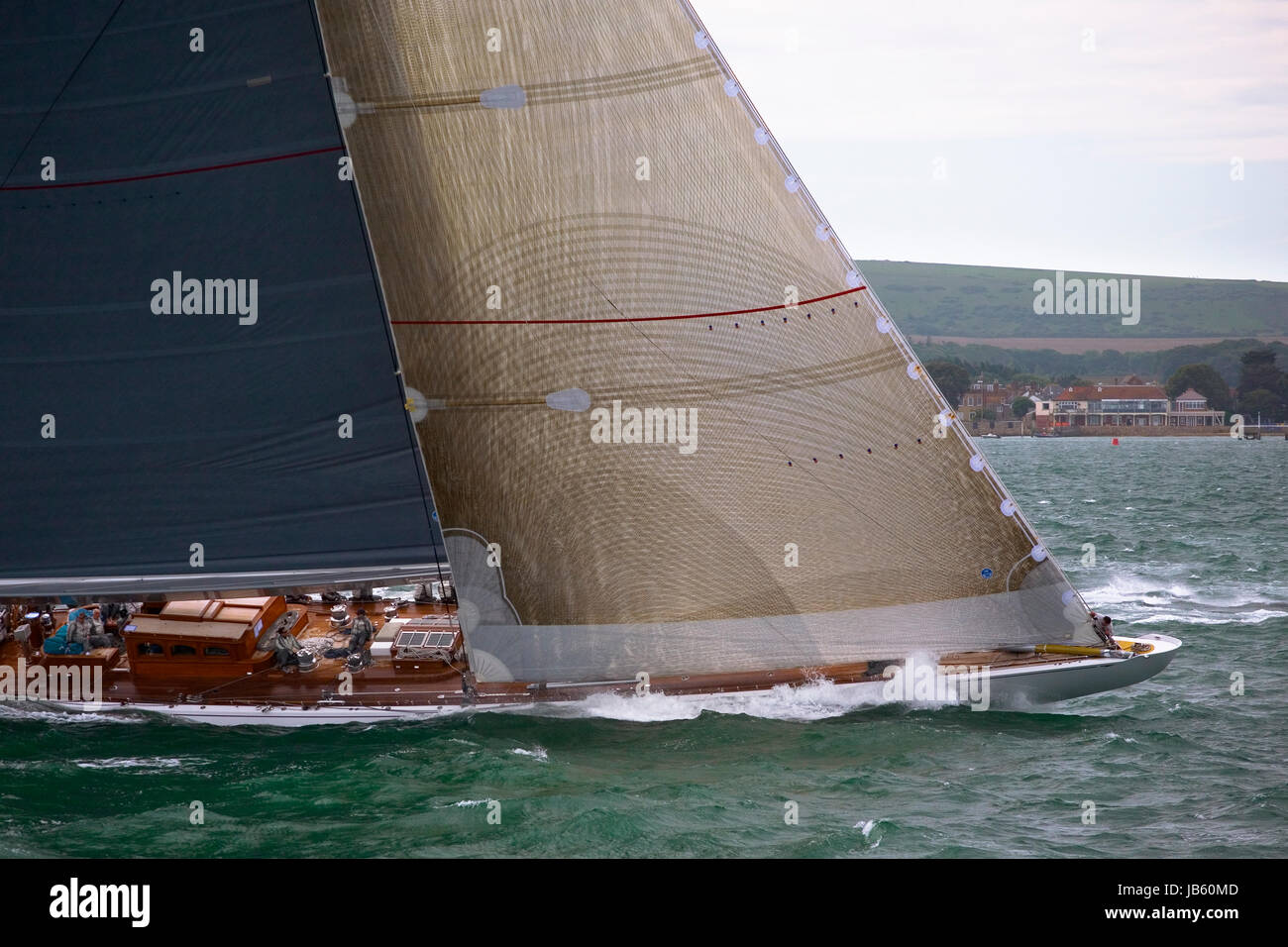 J-Class yacht "Ranger" (J5) off Yarmouth, IOW, powers towards the ...