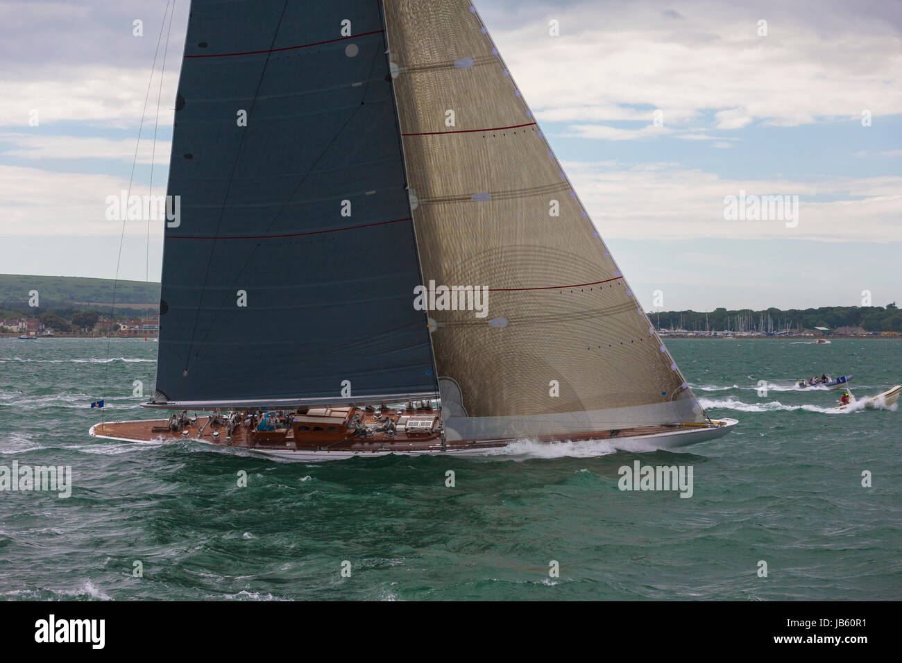 J-Class yacht "Ranger" (J5) powers up the second beat of Race 2 of the ...