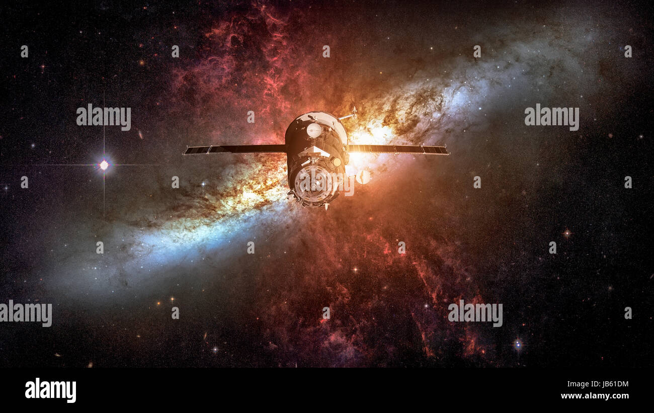 Spacecraft Progress orbiting the space nebula. Elements of this image ...