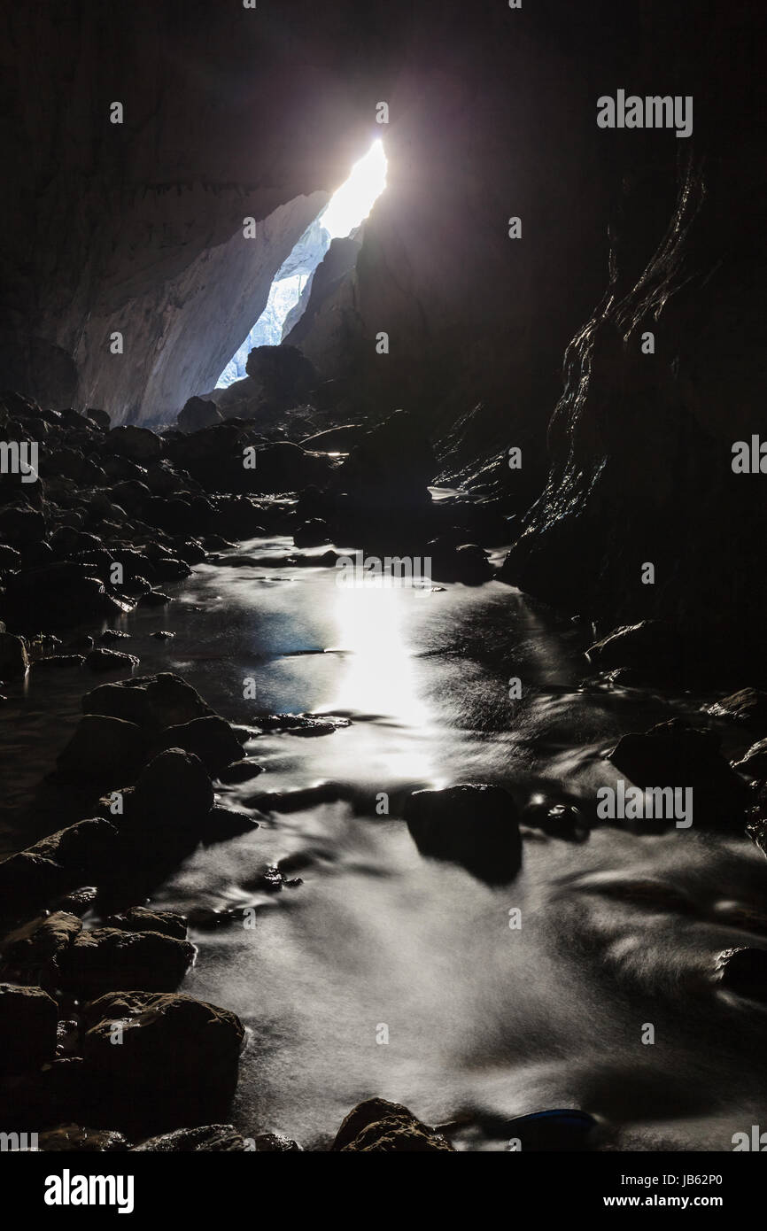 Ponicova cave entrance in the left bank of the Danube in Ciucaru Mare ...