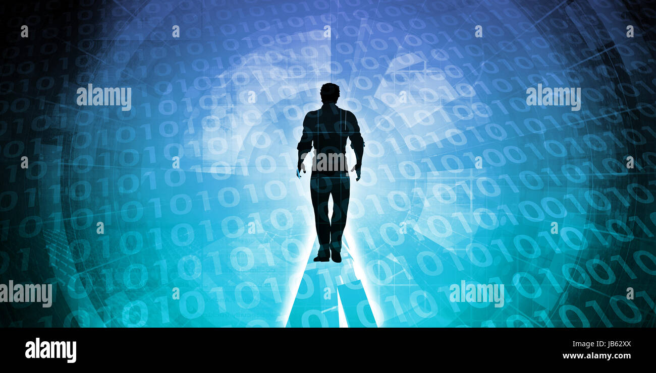 Man Surrounded By Technology in the Digital Age Stock Photo - Alamy