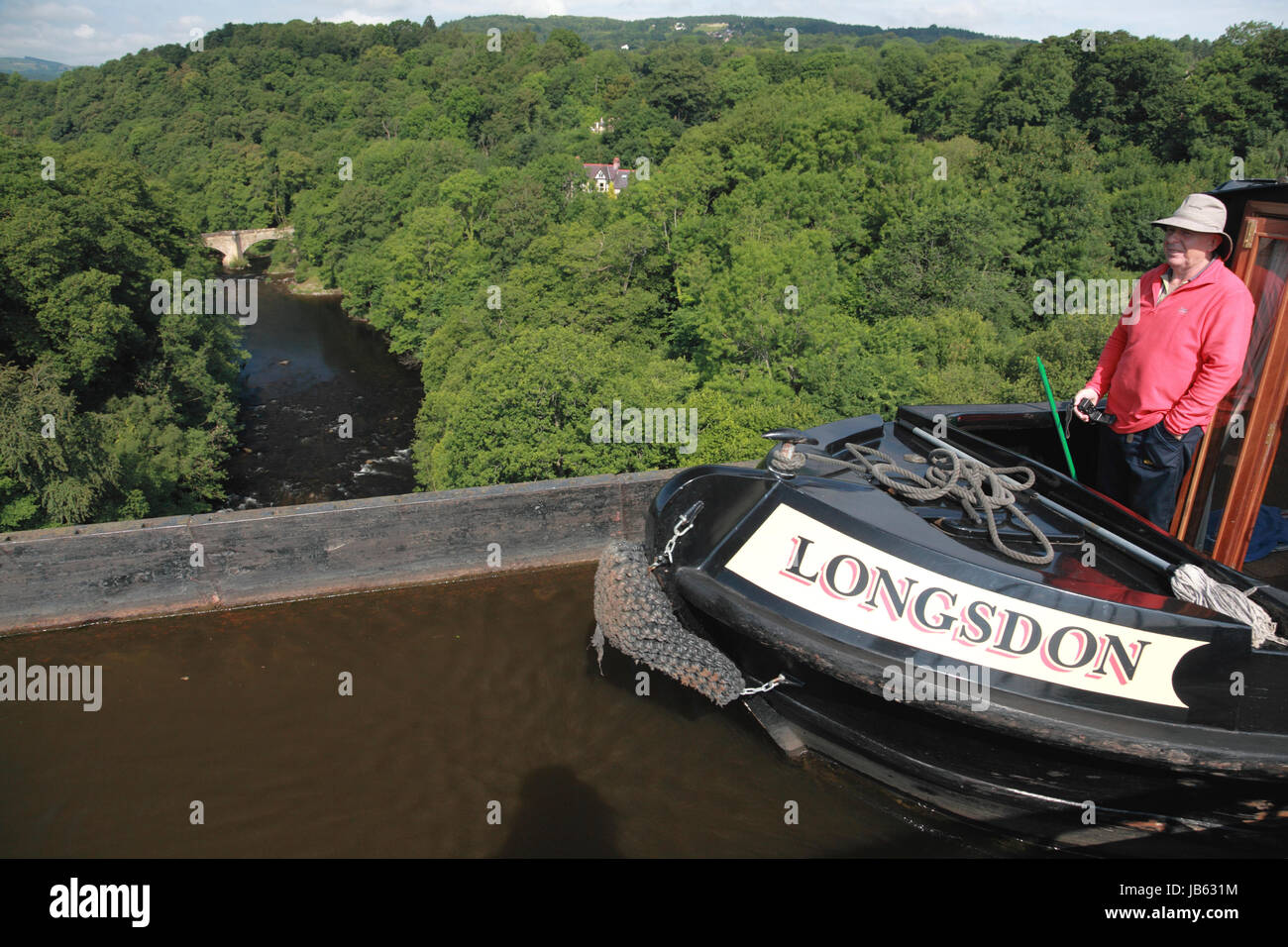 The view from Pontcysyllte Aqueduct looking down on the river Dee and ...