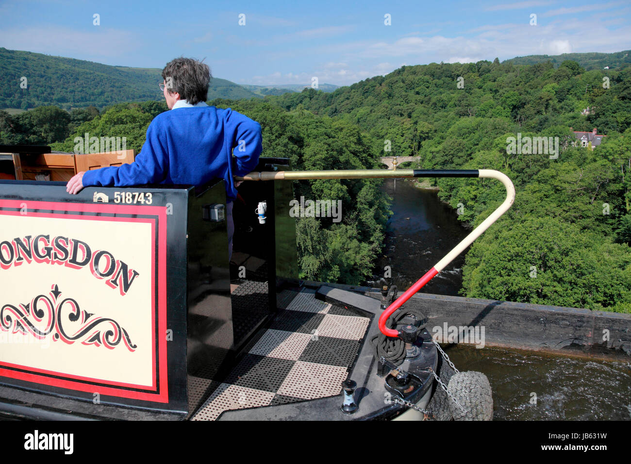 The view from Pontcysyllte Aqueduct looking down on the river Dee and ...