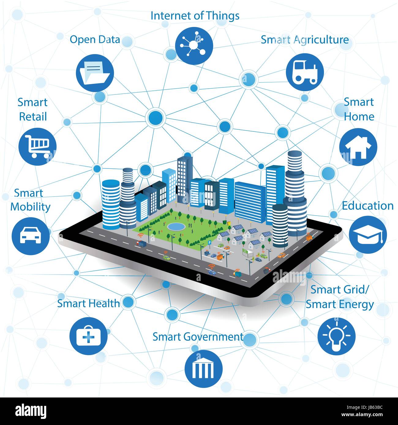 Smart city concept with different icon and elements. Modern city design ...