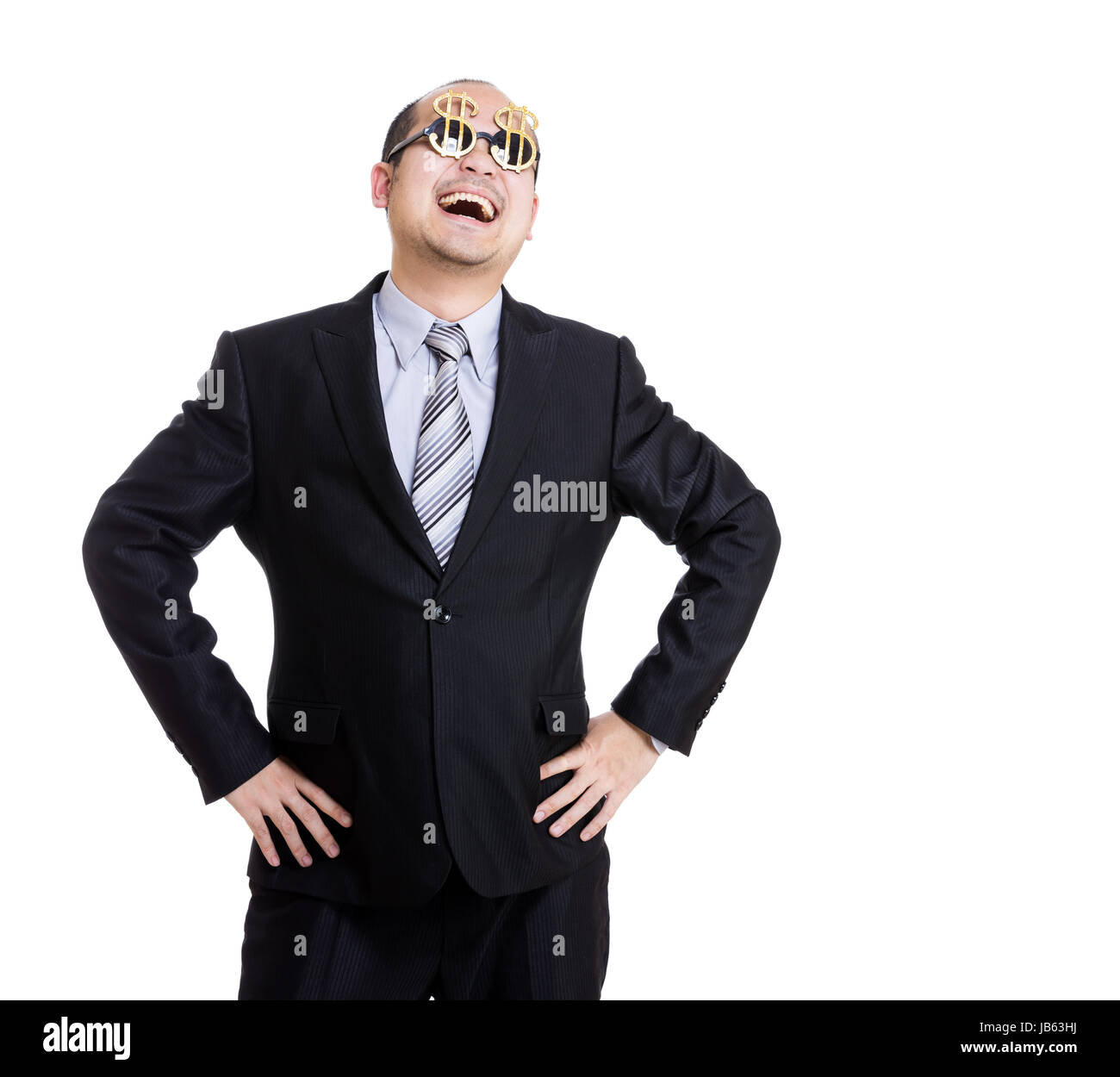 Happy rich businessman wear dollar sign glasses Stock Photo - Alamy
