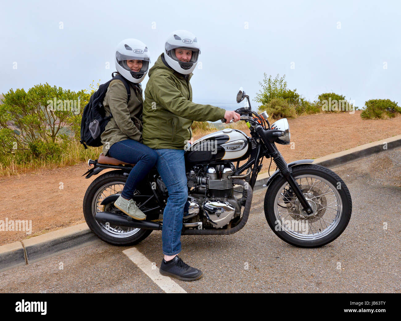 Man on triumph motorbike hi-res stock photography and images - Alamy