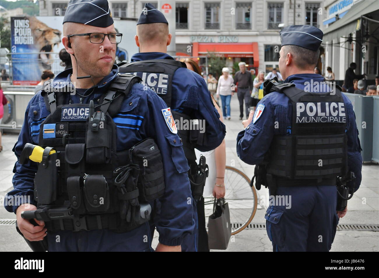 GOM Special Unit patrols Lyon during EURO 2016 Championship Stock Photo ...