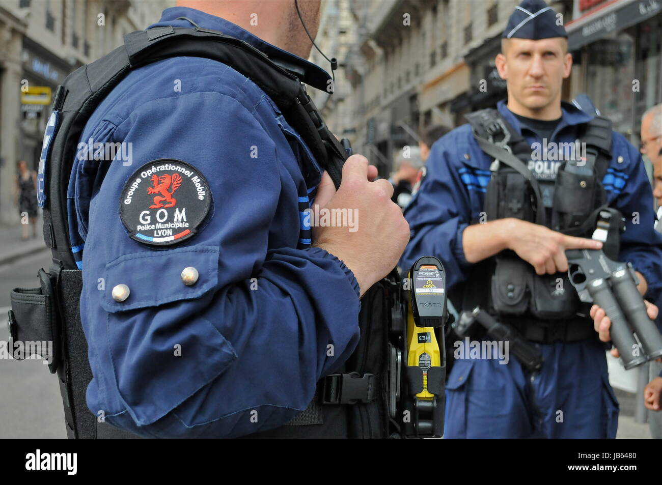 GOM Special Unit patrols Lyon during EURO 2016 Championship Stock Photo ...