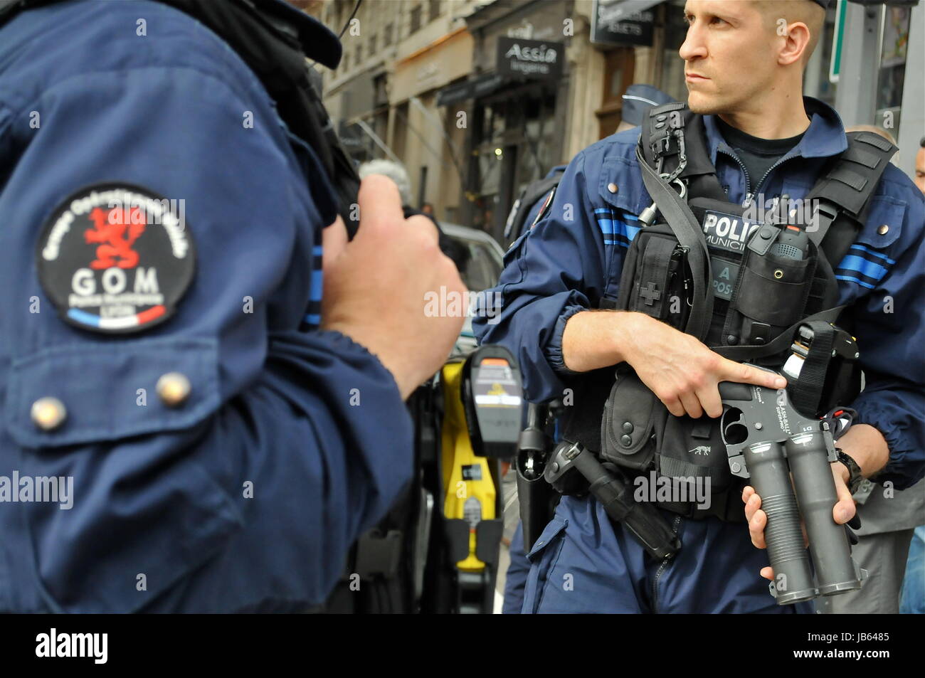 GOM Special Unit patrols Lyon during EURO 2016 Championship Stock Photo ...
