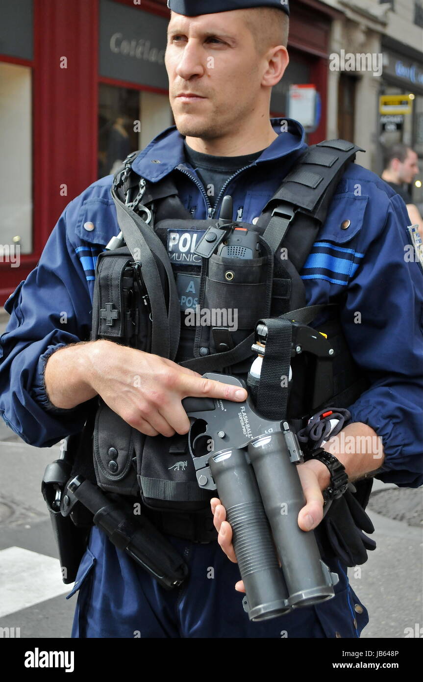 GOM Special Unit patrols Lyon during EURO 2016 Championship Stock Photo ...