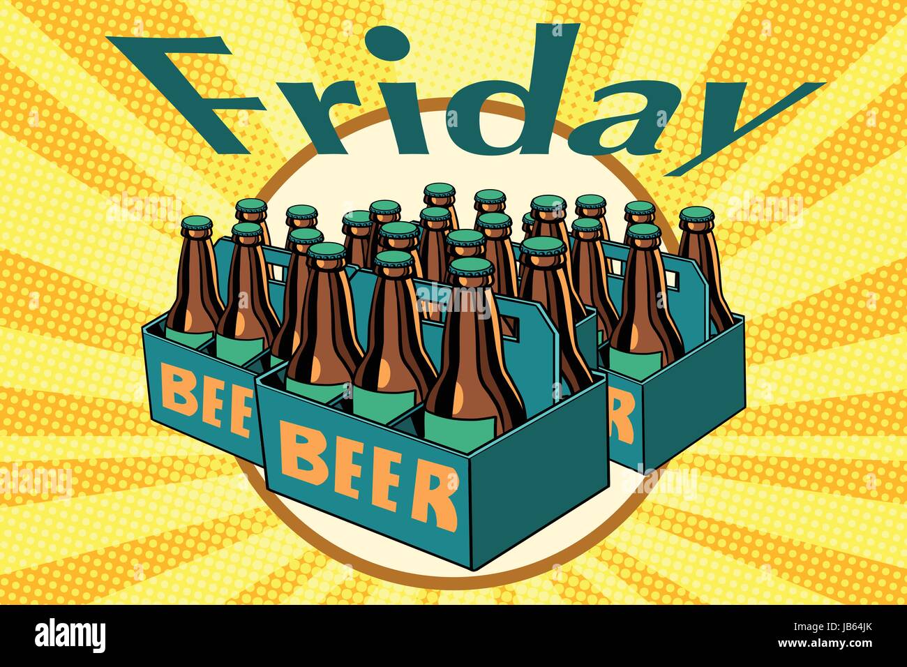 Friday and a lot of beer. Pop art retro vector illustration Stock ...