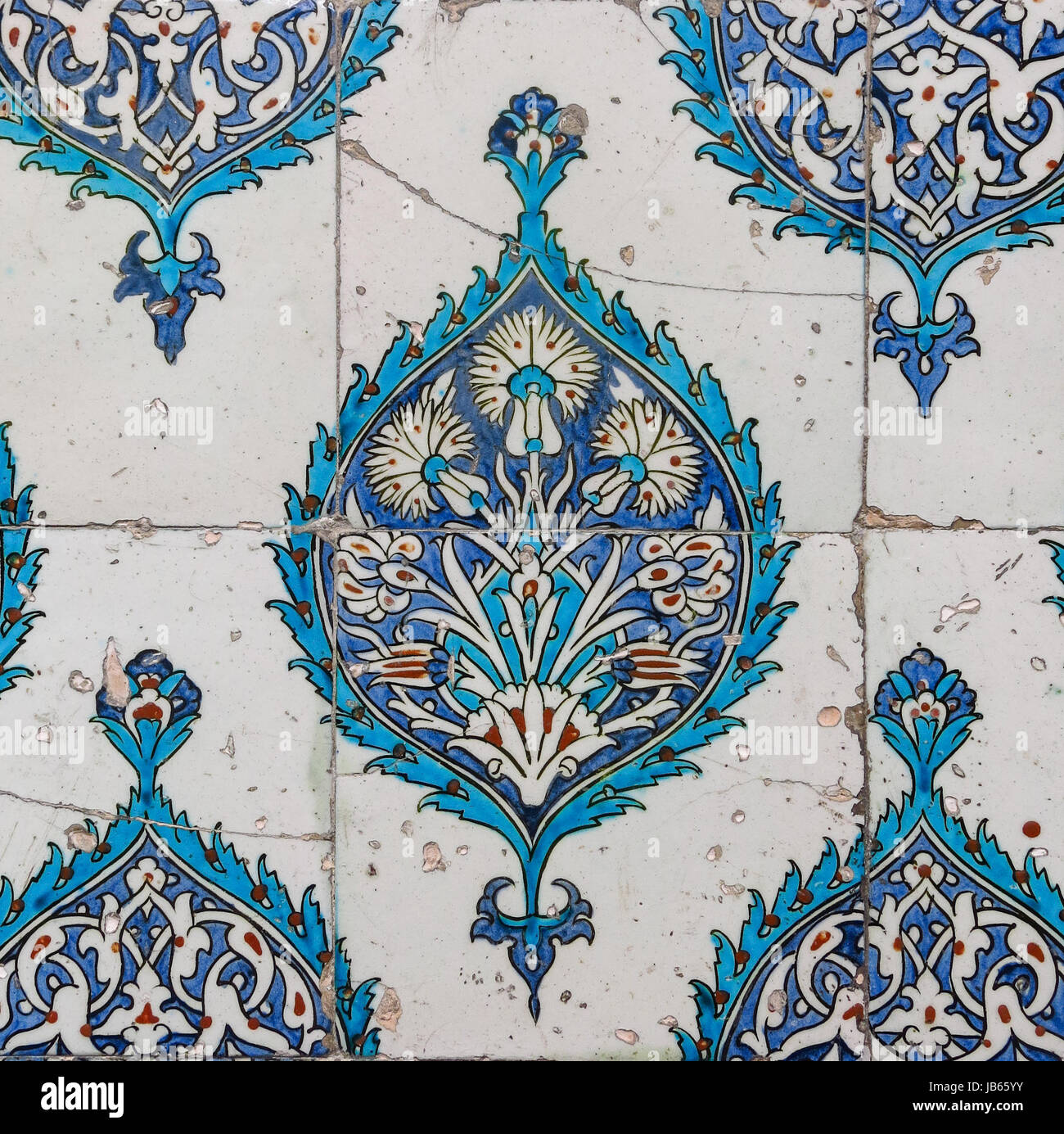 Iznik lapis tiles with tulip pattern on a wall in the Harem in Topkapi ...
