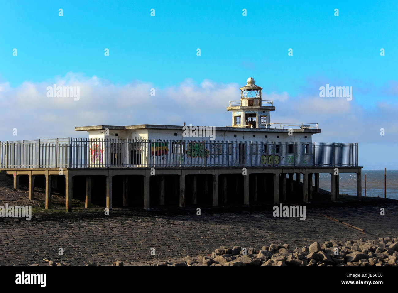 Derelict lighthouse, Western Harbour, Newhaven, Edinburgh, Scotland, UK ...