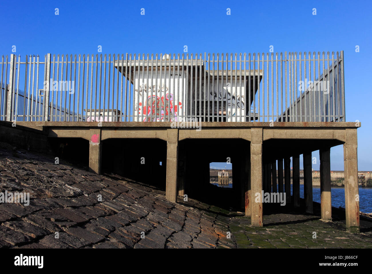 Derelict lighthouse, Western Harbour, Newhaven, Edinburgh, Scotland, UK ...