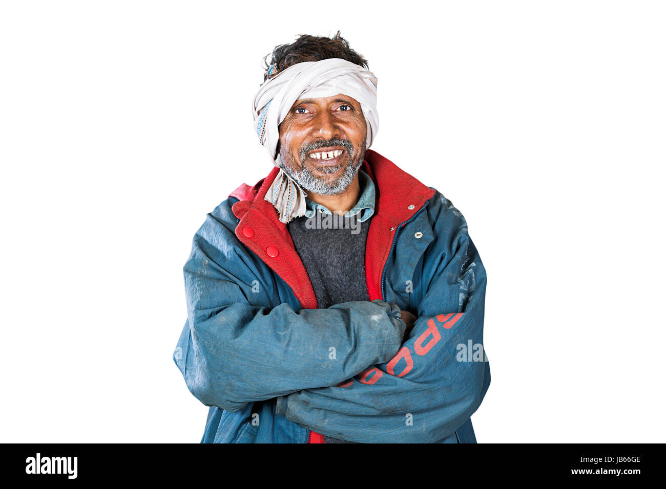 Happy 1 Indian Rural Slum Man Arms Crossed Standing On White Background ...