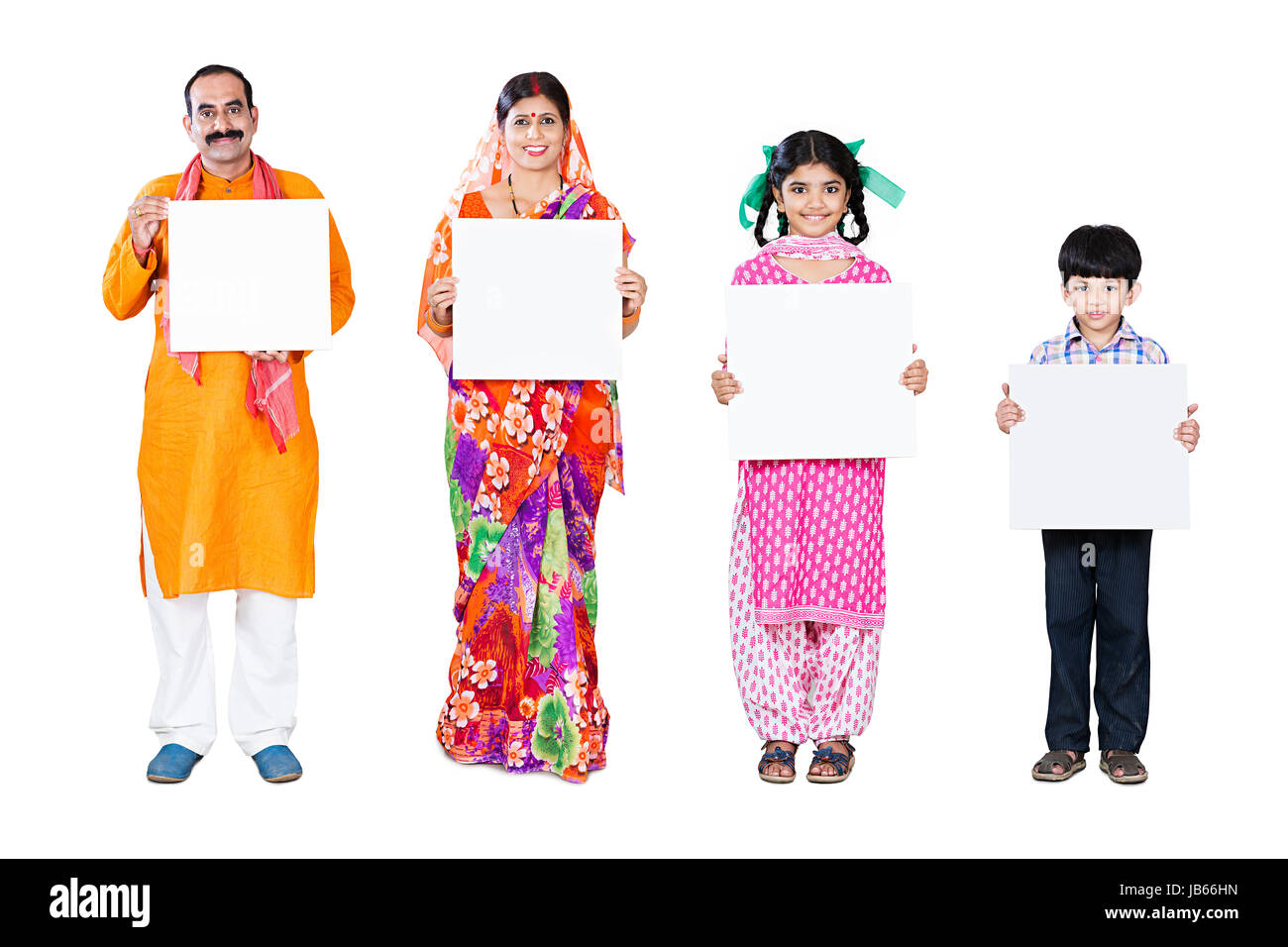 Indian Rural Family- Parents and 2 Children Standing Queues Together ...