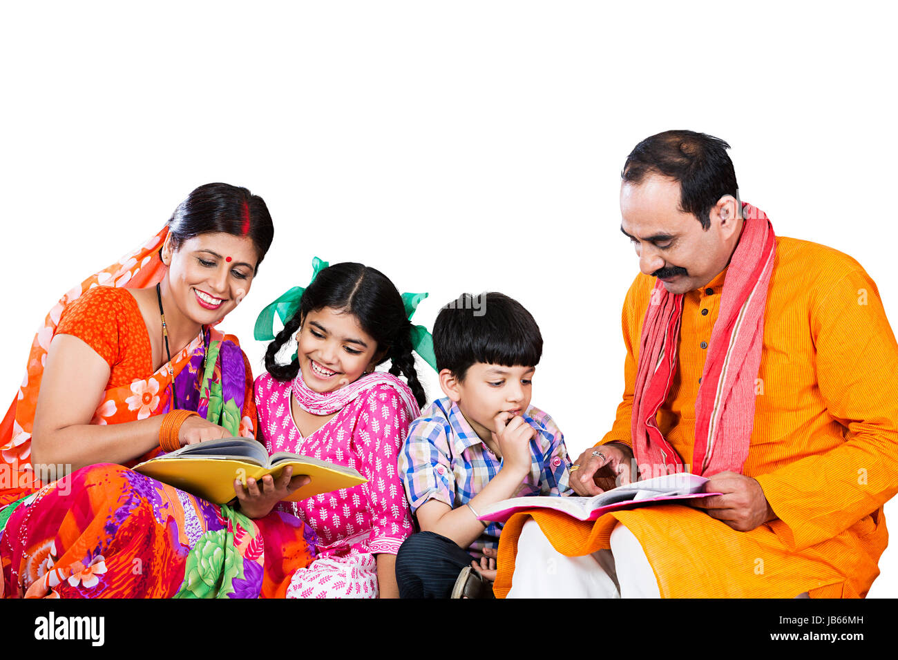 Indian Rural Farmer Family- parents helping 2 kids learn Books Teaching ...