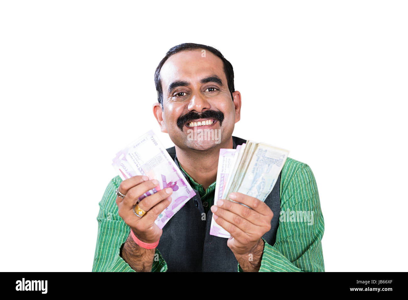 Happy 1 Rural Man Counting Indian Currency Notes Treasure Money Concept ...