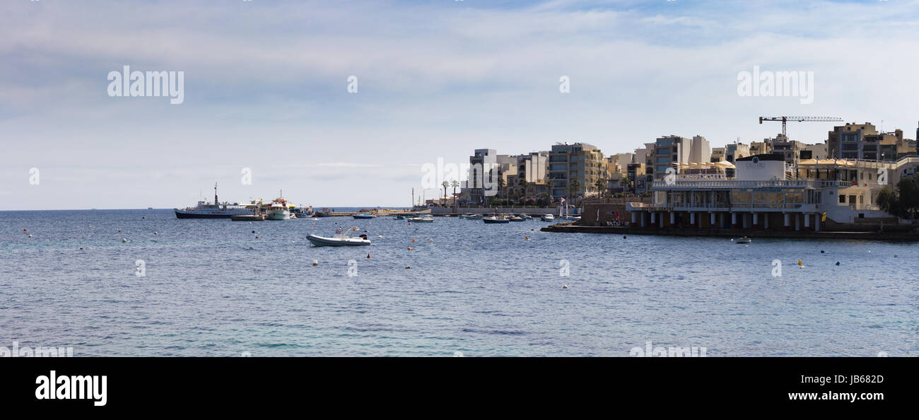 Rocky coast in Bugibba tourist city, Malta, Europe Stock Photo - Alamy