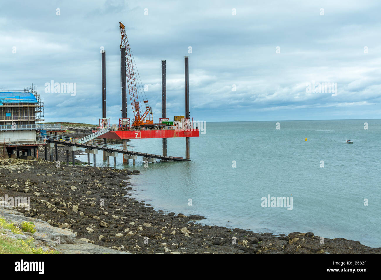 Construction of the new lifeboat house and slipway in progress, taken ...