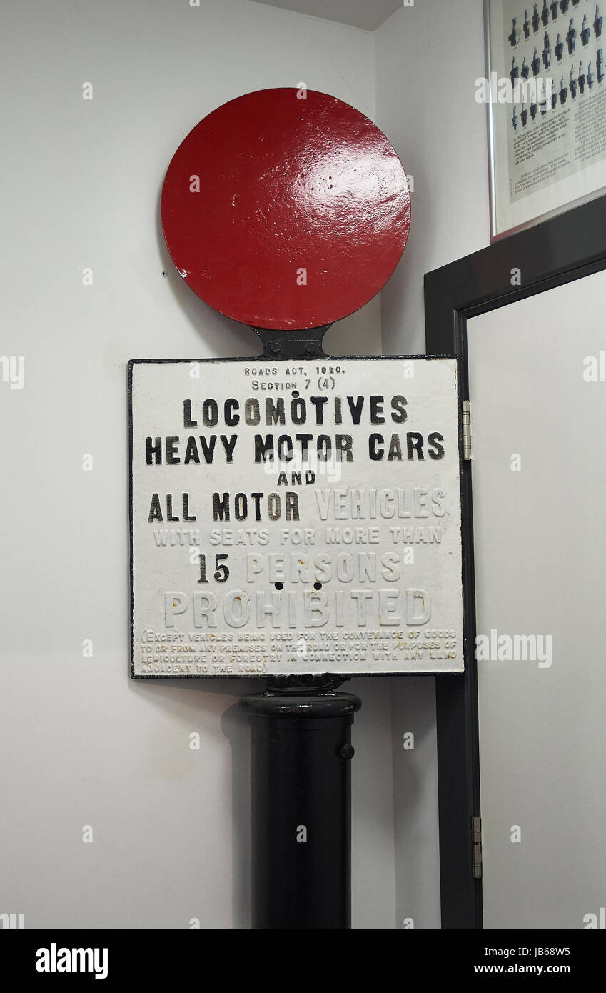 Vintage transport warning sign in The Lakeland Motor Museum, Newby ...