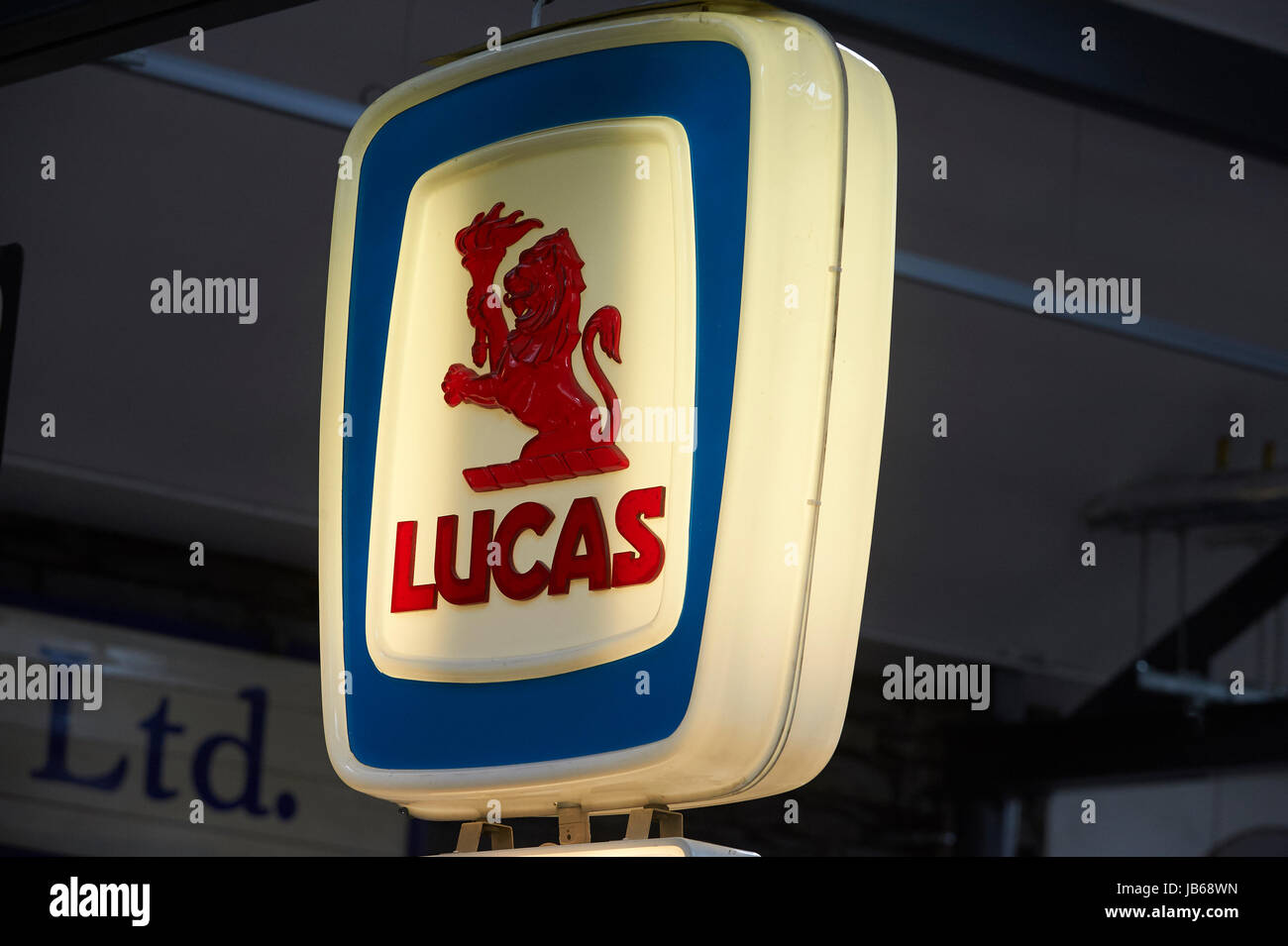 Illuminated Lucas car parts sign Stock Photo - Alamy
