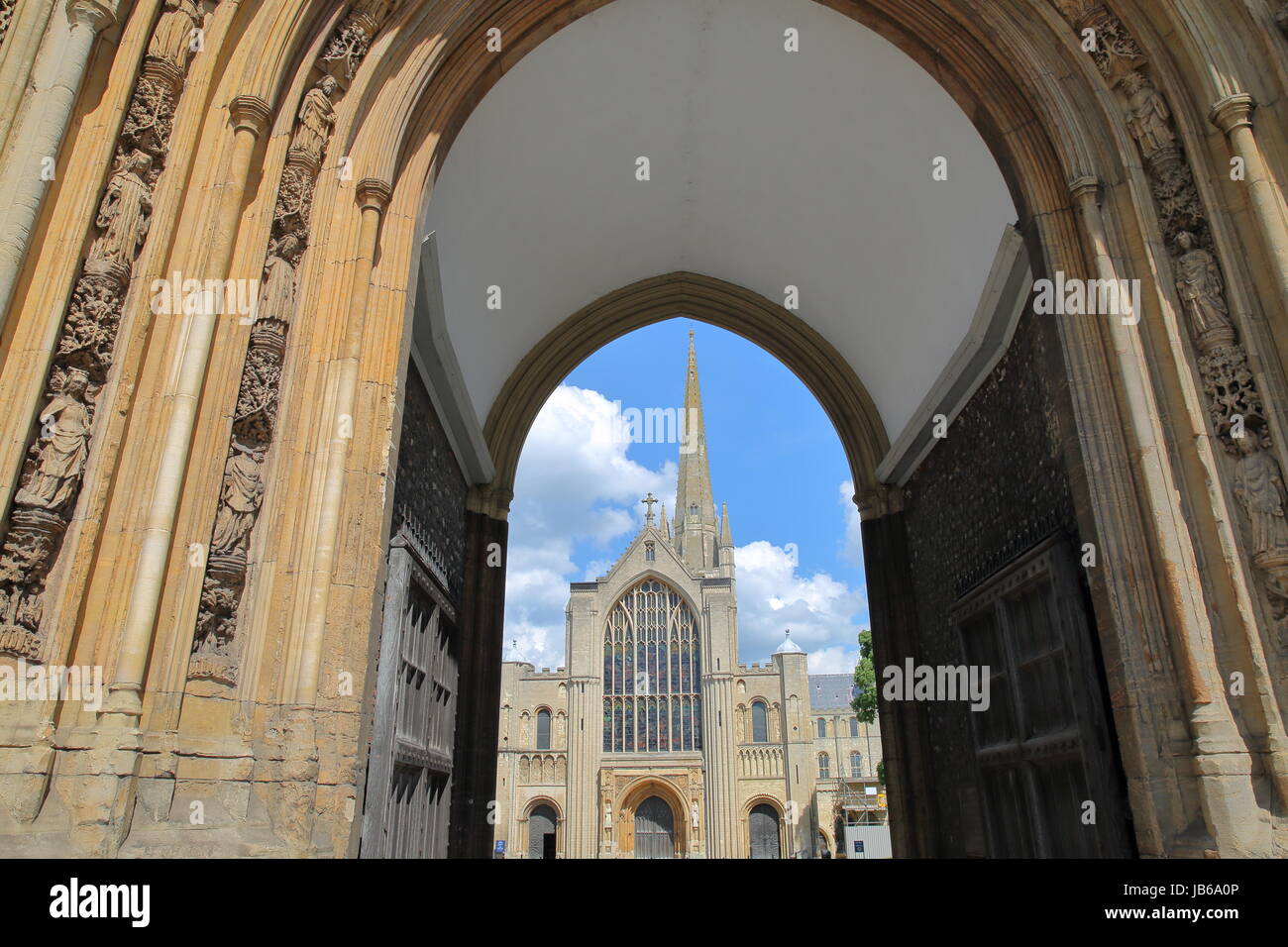 A wide-angle view of The Erpingham Gate with the Norwich Cathedral in ...