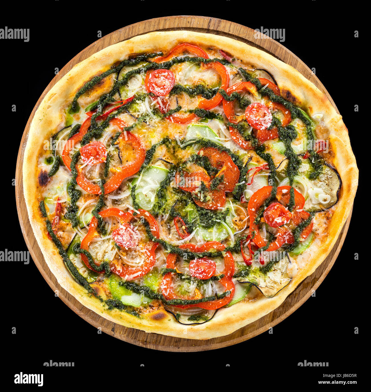 Vegetarian pizza over black background, view from above Stock Photo - Alamy