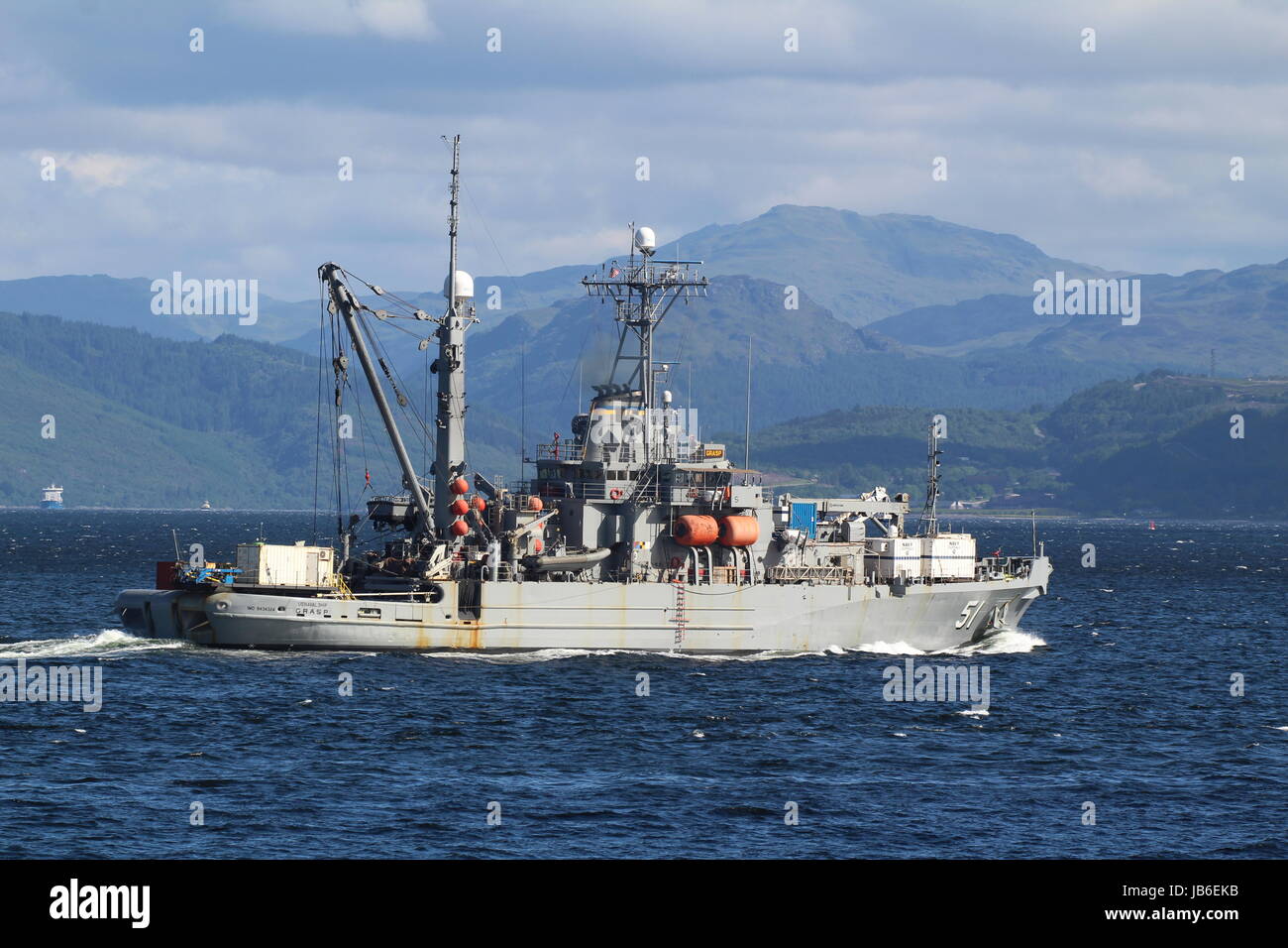 USNS Grasp (T-ARS-51), a Safeguard-class salvage vessel operated by the ...