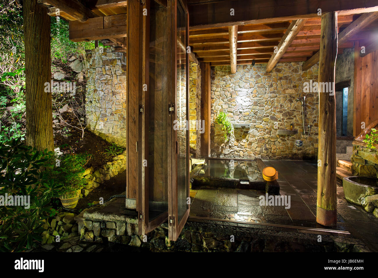 Japanese hot spring baths at Iwanoyu ryokan in Nagano, Japan Stock Photo - Alamy