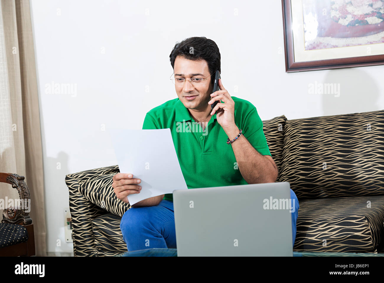 1 Person Only Bill Business Man Checking Contract Laptop Mobile Phone ...