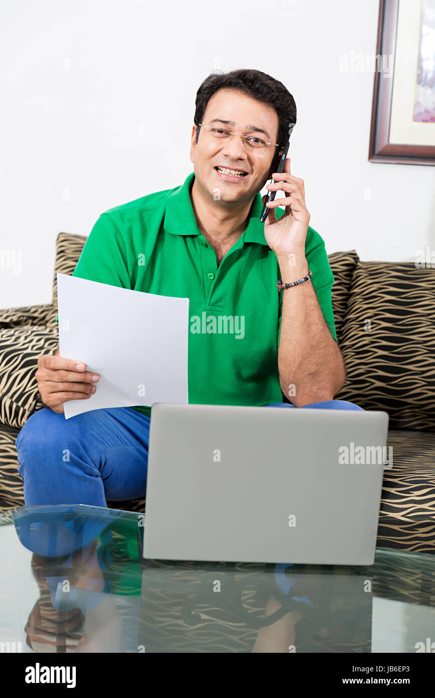 1 Person Only Adult Man Checking Laptop Mobile Phone Paper Reading ...