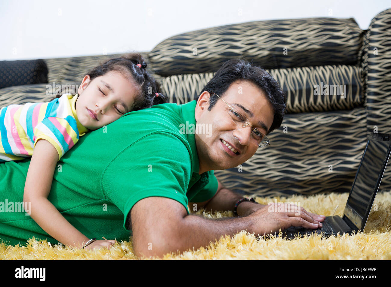 2 People Adult Man At Home Daughter Father Girl Kid Laptop Lying Down ...