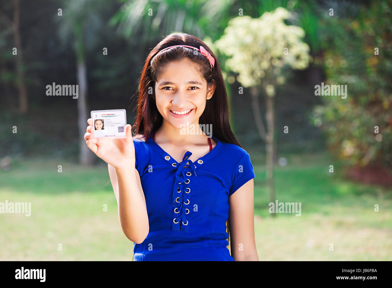 1 Indian Teeanger Young Girl Showing Aadhaar Card Government Identity ...