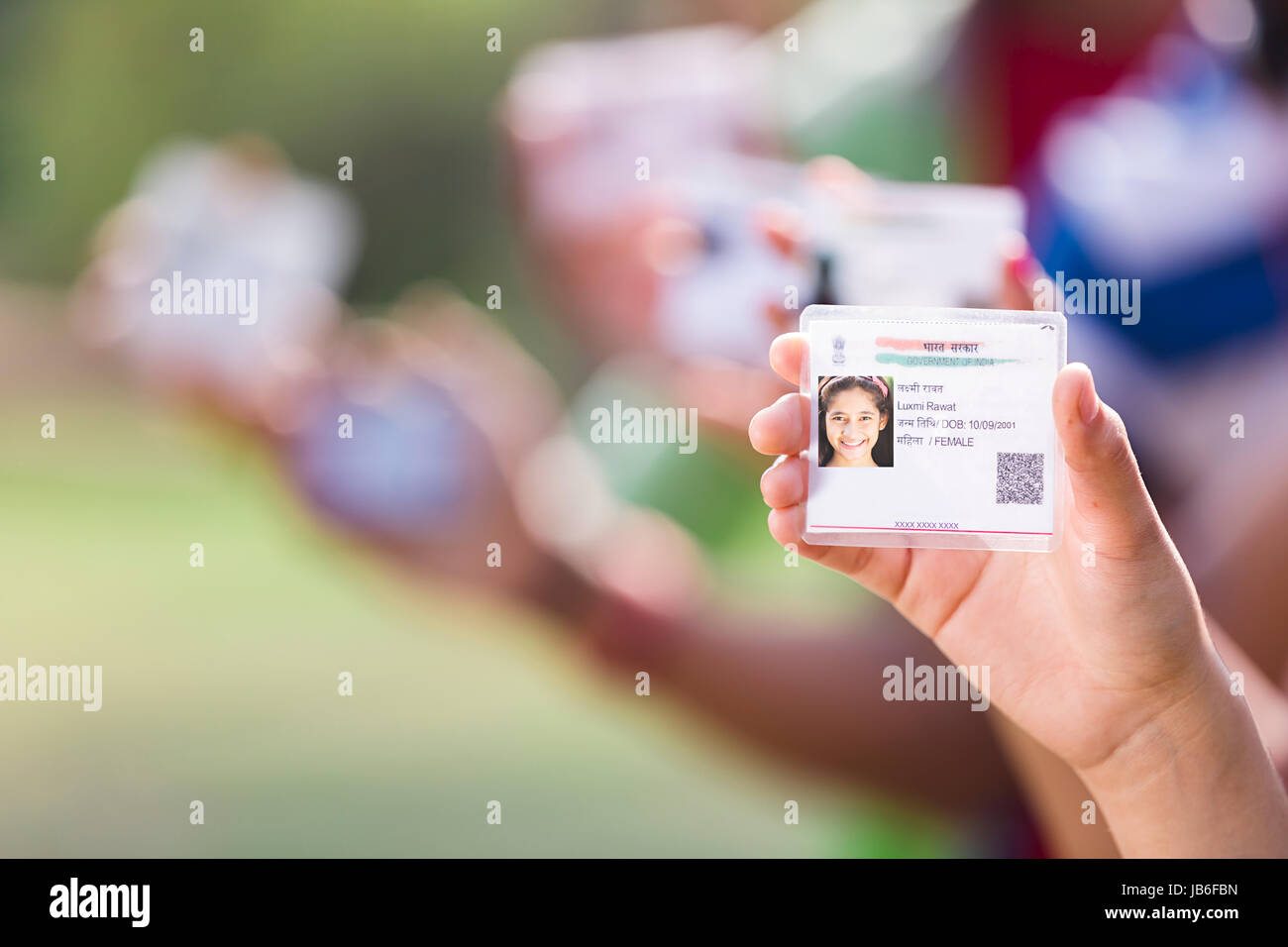 indian Girl Showing Aadhaar Card Government Id Proof Part of Close up ...