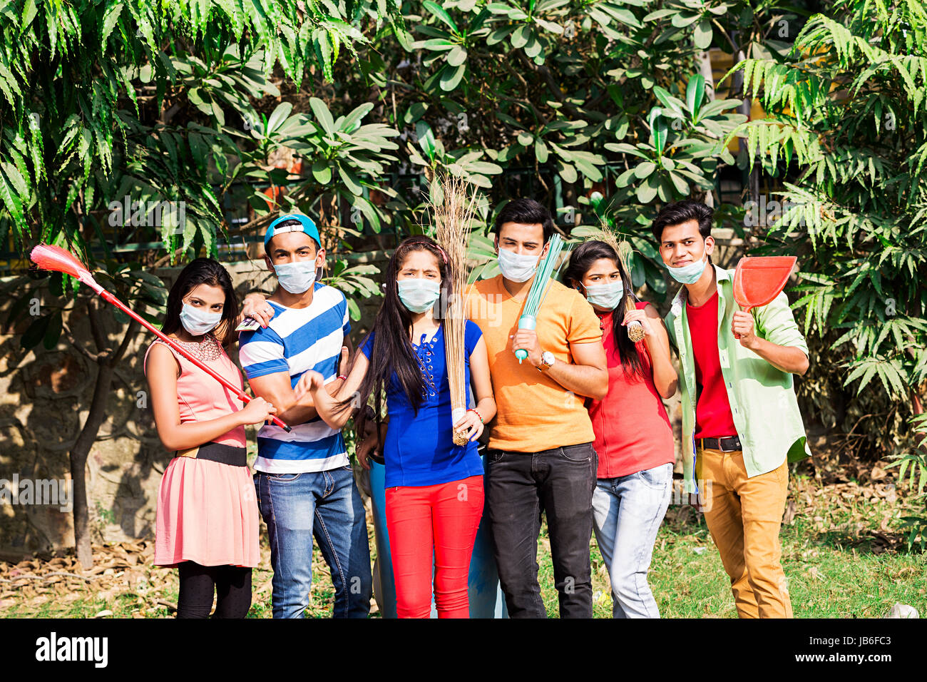 Indian Group College Students Cleaning Garbage In Park Environment Save ...
